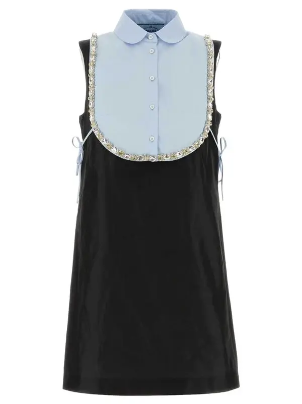 Prada Embellished Taffeta Mini Dress - Black