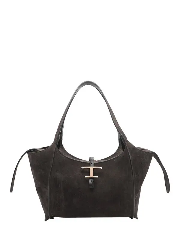TOD'S Small Suede T Timeless Shopping Bag - Brown