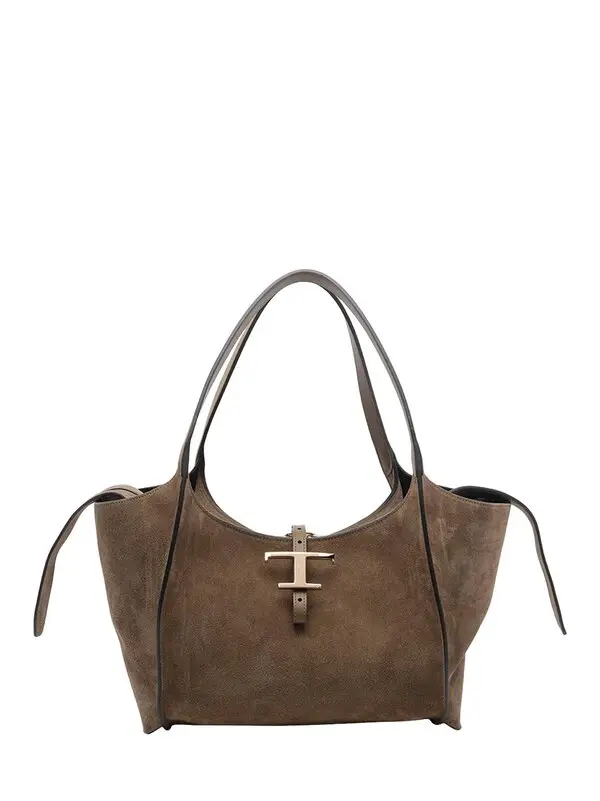 TOD'S Small Suede T Timeless Shopping Bag - Brown