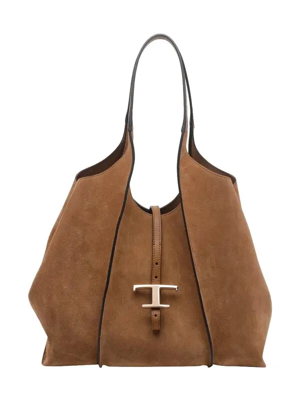 TOD'S Medium Suede T Timeless Shopping Bag - Brown