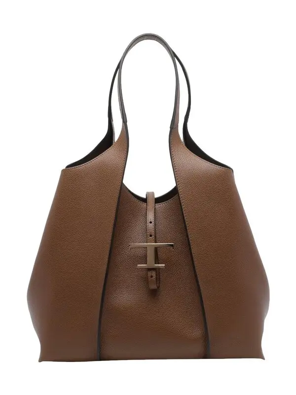 TOD'S Medium T Timeless Shopping Bag In Calf Leather - Brown