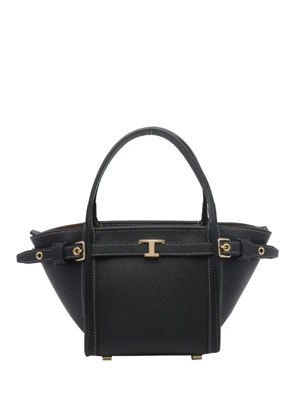 TOD'S Mini T Signature Leather Shopping Bag - Black