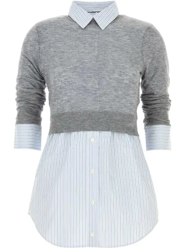 Alexander Wang Button-up With Sheer Crewneck - Multicolor
