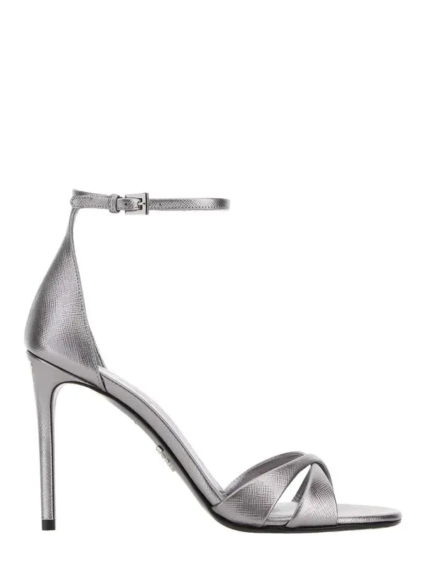 Prada Leather Sandals With High Heel - Silver