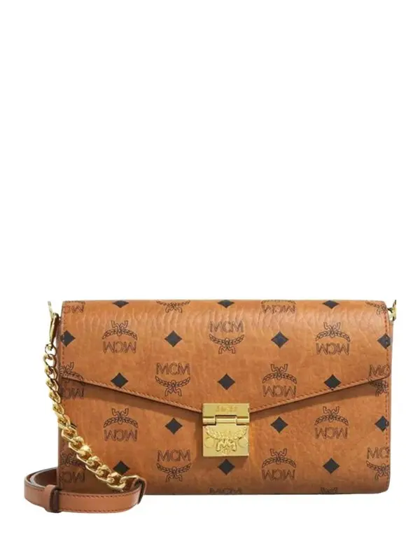 Mcm Tracy Foldover Top Medium Shoulder Bag - Beige