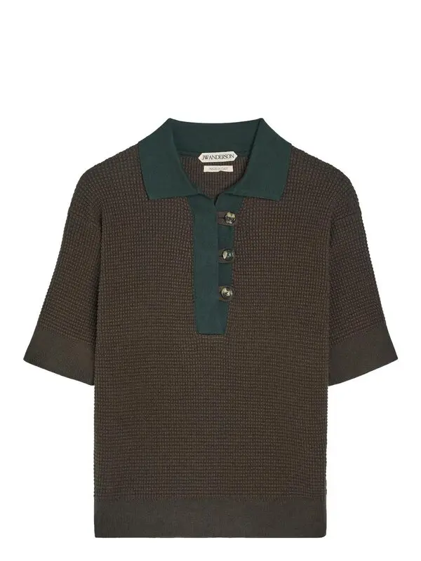 JW Anderson Waffle-knit Cotton-blend Polo Shirt - Green