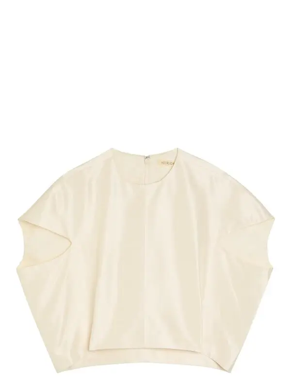 HEIRLOME Cropped Slubbed Silk Top With Cut-out Sleeves - Ivory