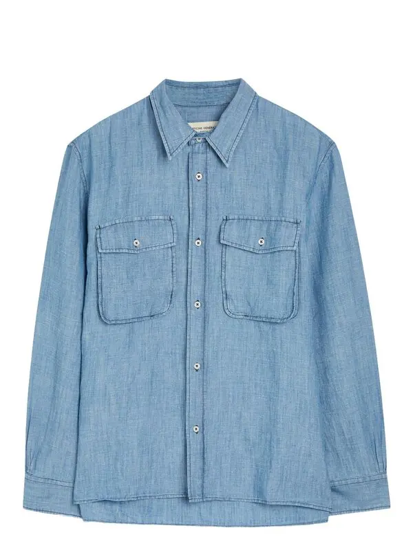 Officine Générale Garris Cotton And Linen-blend Shirt - Blue