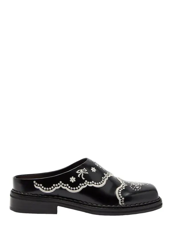 Simone Rocha Embroidered Leather Mules - Black