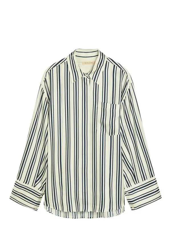 HEIRLOME Francis Striped Silk Shirt - Navy