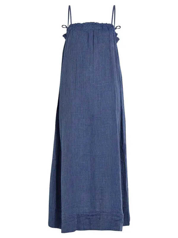 Eileen Fisher Striped Cotton Midi Dress - Navy