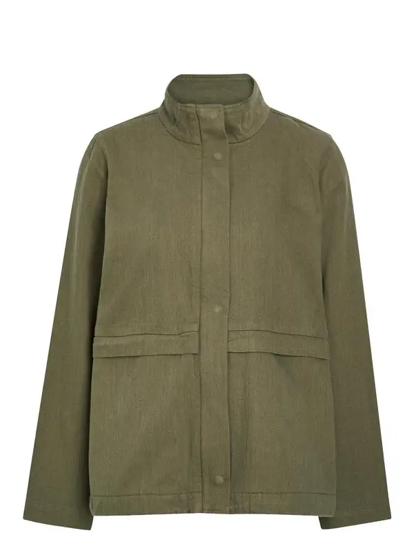 Eileen Fisher Cotton And Linen-blend Funnel Neck Jacket - Olive