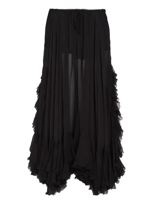 Chloé Ruffled Sheer Silk-chiffon Maxi Skirt - Black