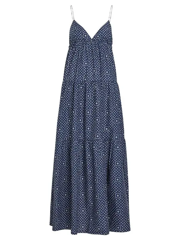 Matteau Printed Tiered Cotton-poplin Midi Sundress - Blue