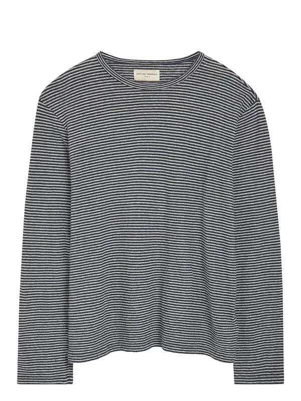 Officine Générale Striped Cotton And Linen-blend T-shirt - Navy