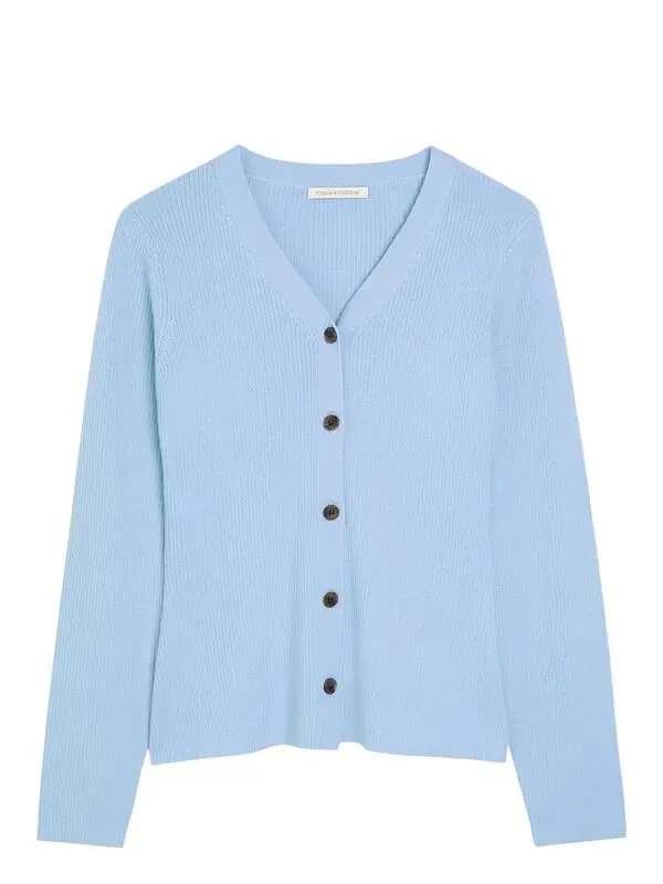 EMILIA WICKSTEAD Ribbed Wool V-neck Cardigan - Light Blue