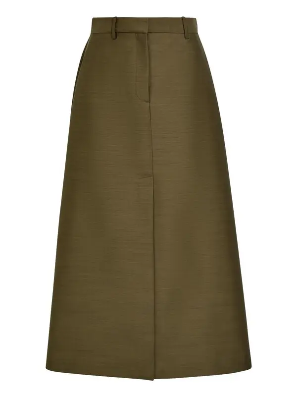 HEIRLOME Lara Wool And Silk-blend Midi Skirt - Olive