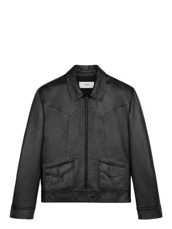 Celine Loose Blouson Jacket In Soft Lambskin - Black