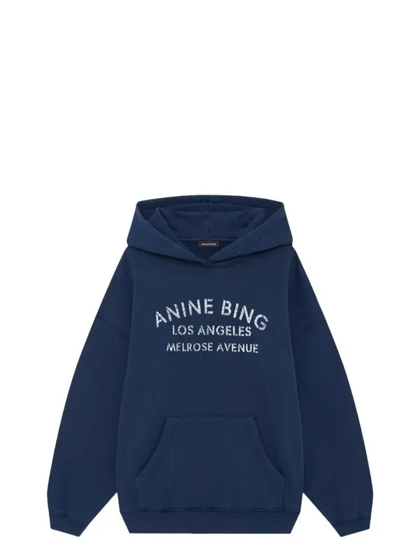 ANINE BING Harvey Logo Detail Hoodie - Navy Blue