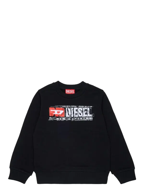 DIESEL® Logo Graphic Distressed Crew Neck Sweater - Black
