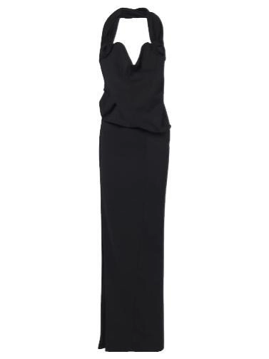 Magda Butrym Halterneck Draped Wool-blend Gown With Floral Appliqués - Black
