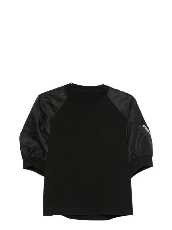 Sacai Crew Neck Short Sleeve Sweatshirt With Zip Pocket - Black