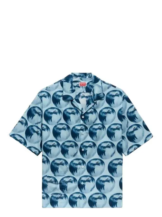 Kenzo Apple Pop' Haiwaiian Short Sleeve Shirt In Cotton - Light Blue
