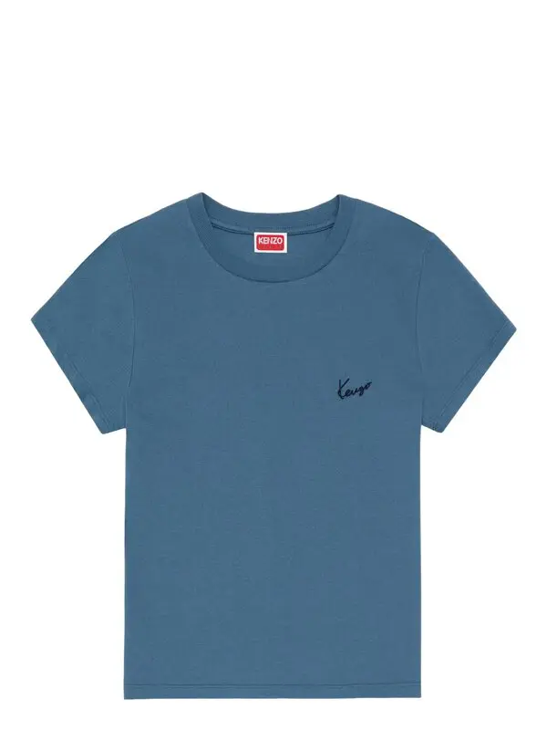 Kenzo Signature Embroidered Cotton T-shirt - Blue