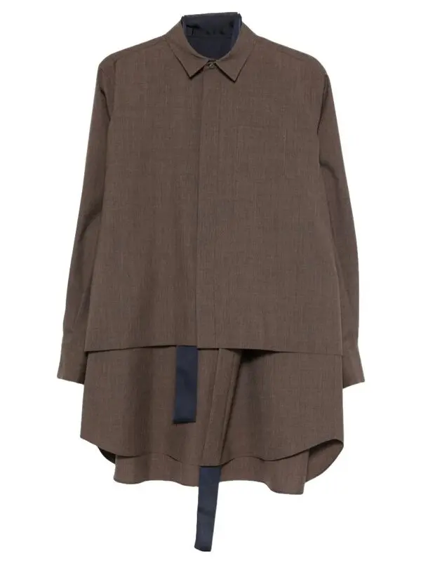 Sacai Long-sleeve Layered Shirt Dress - Brown