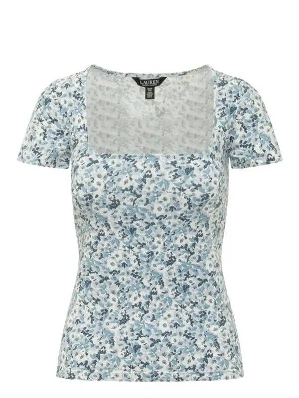 Ralph Lauren Lauren" Floral Short-sleeve Knitted Top - Blue