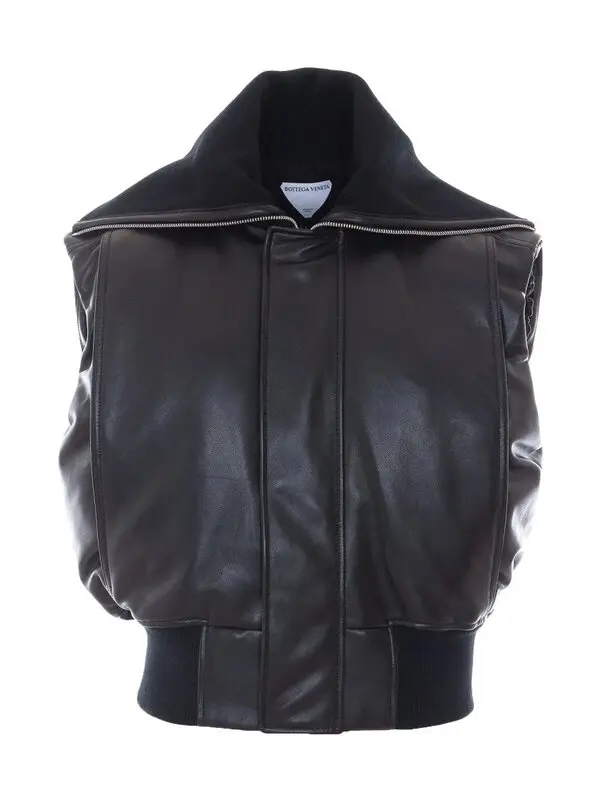 Bottega Veneta Leather Vest With Wing Collar - Black