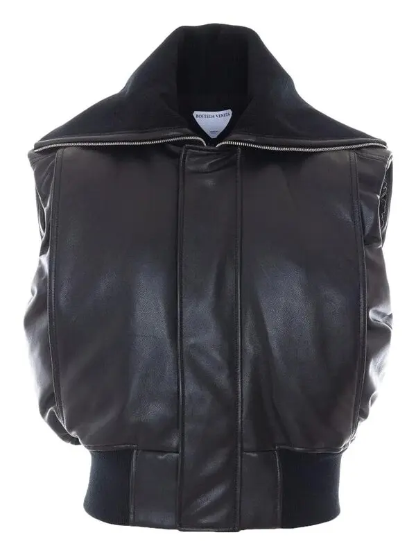 Bottega Veneta Leather Vest With Wing Collar - Black