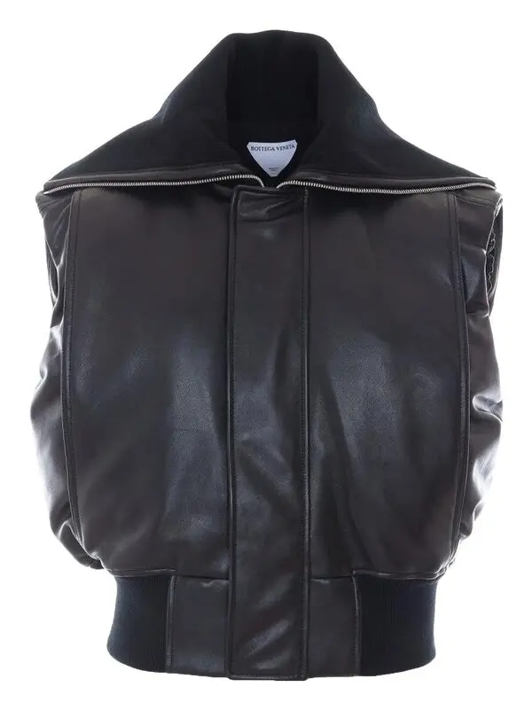 Bottega Veneta Leather Vest With Wing Collar - Black