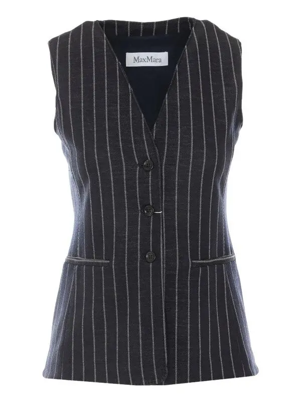 Max Mara Striped V-neck Sleeveless Vest - Blue