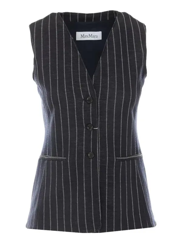 Max Mara Striped V-neck Sleeveless Vest - Blue