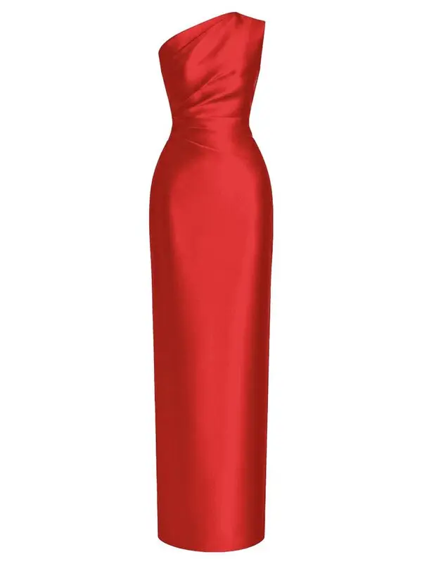 Solace London Kira Maxi Dress One Shoulder Draped Sleeveless - Red