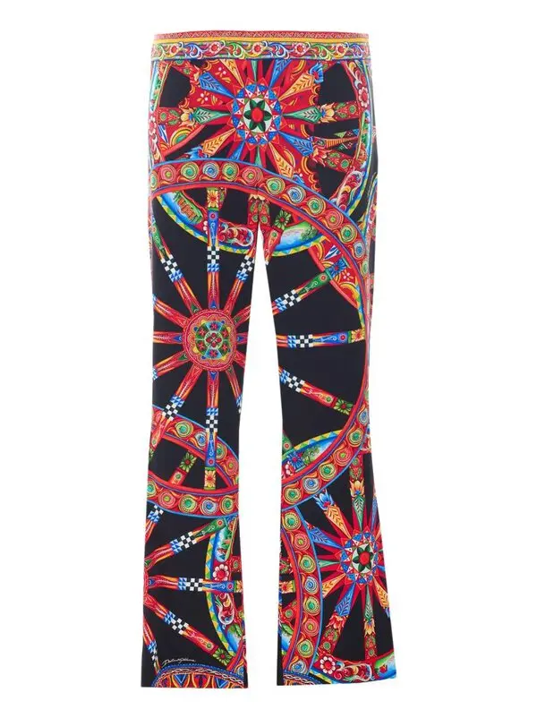 Dolce & Gabbana Carretto Print Silk Blend Flare Trousers - Multicolor