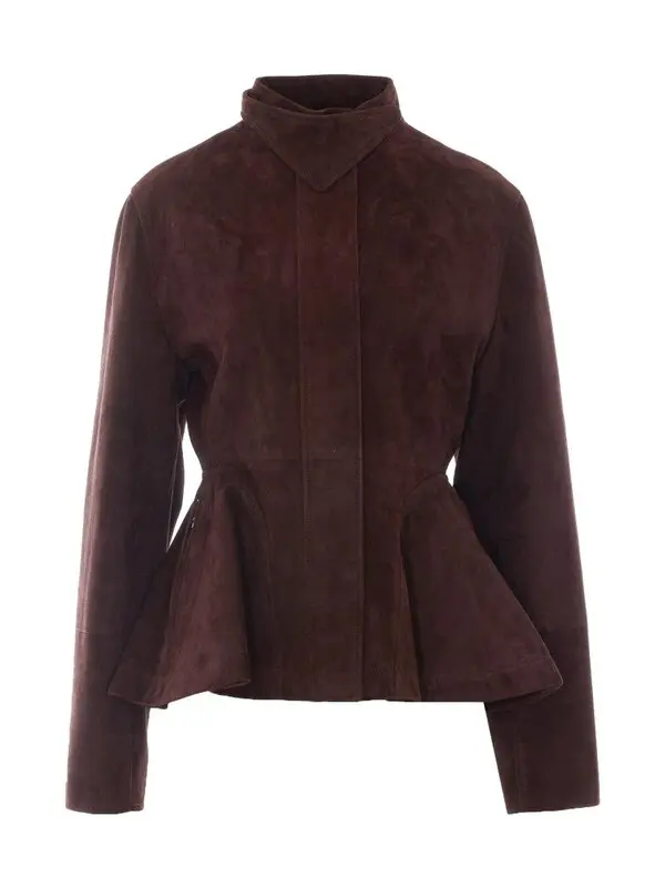 Alaïa Peplum Suede Jacket - Brown