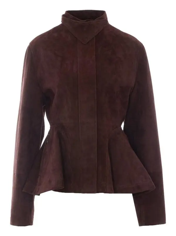 Alaïa Peplum Suede Jacket - Brown