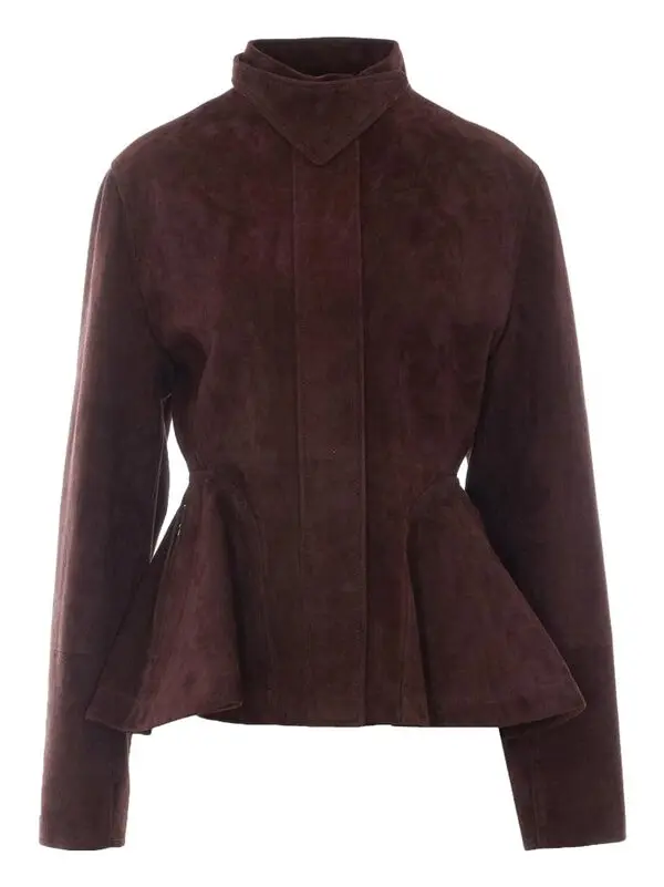 Alaïa Peplum Suede Jacket - Brown