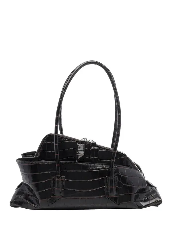 Attico The Atico Small La Passeggiata Shoulder Bag Crocodile Effect - Brown