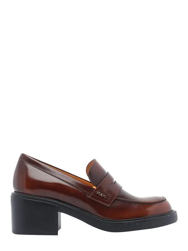 TOD'S Logo Leather Block Heel Loafers - Red
