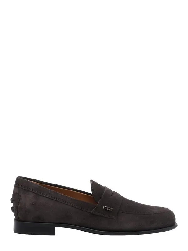 TOD'S Suede Slip-on Loafers With Gold Tone Hardware - Brown