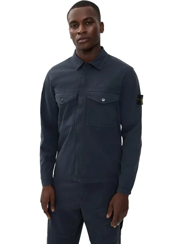 Stone Island Stretch Cotton Zip Overshirt - Navy Blue