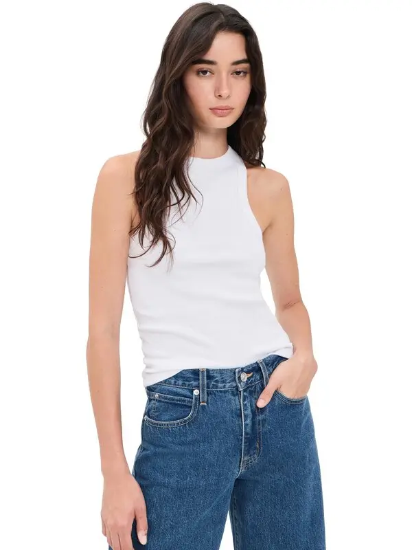 DL1961 High Neck Ribbed Tank - White