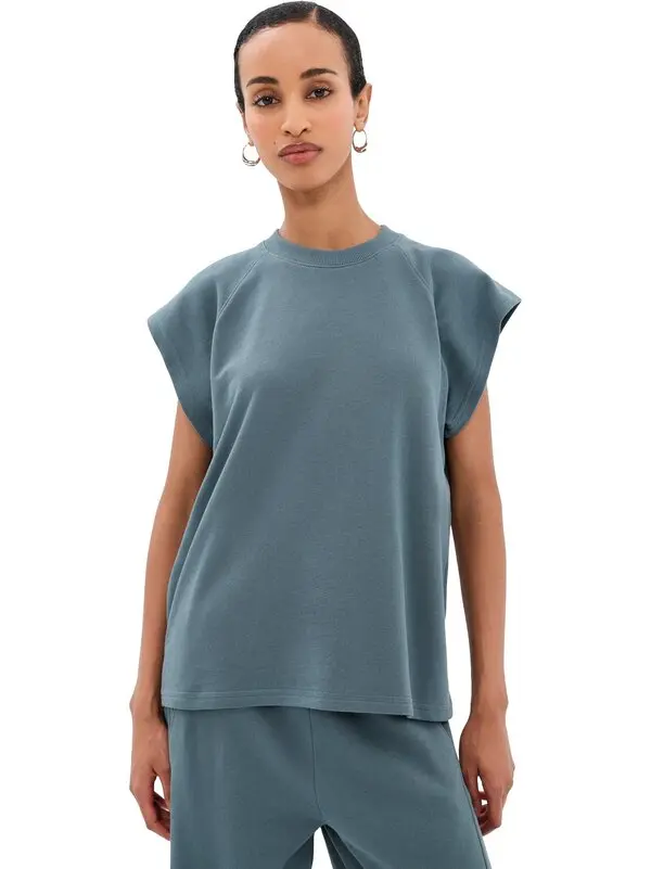Tibi Lightweight French Terry Sweatshirt Top - Blue Grey