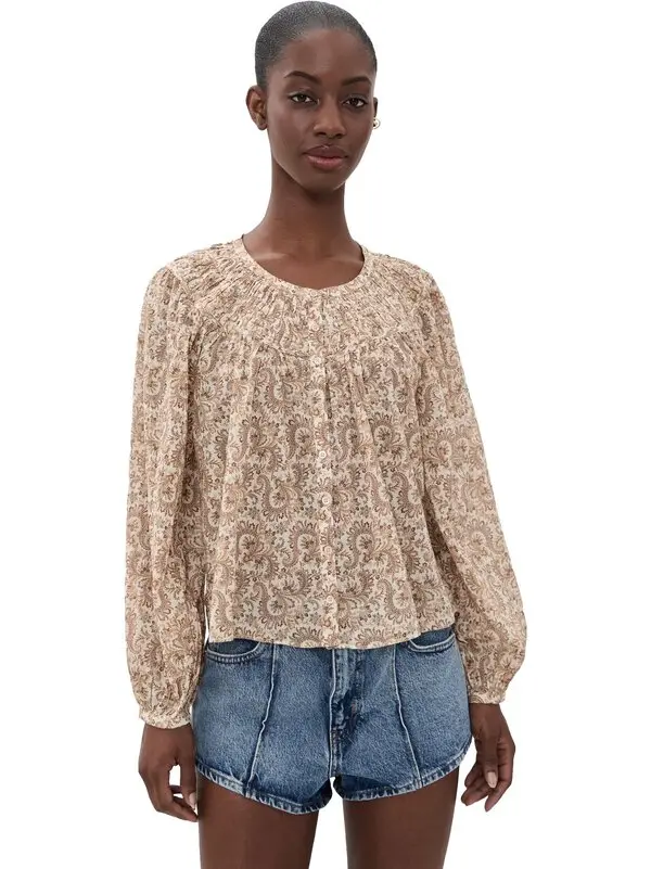 Paige Zoia Paisley Print Bell Sleeve Top - Bone Multi
