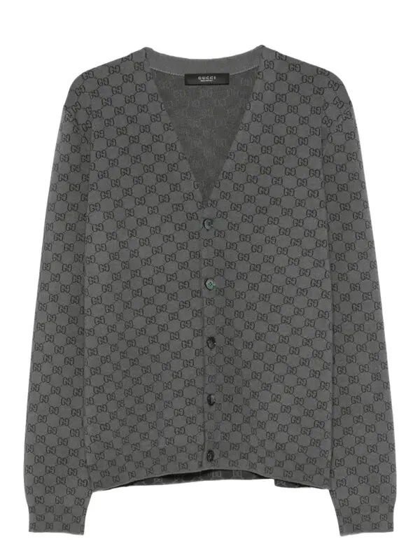 Gucci Wool And Silk Monogram Cardigan - Grey