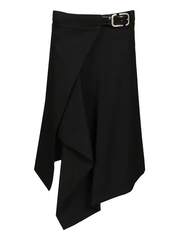 Attico Wool Midi Skirt With Belt Detail - Black