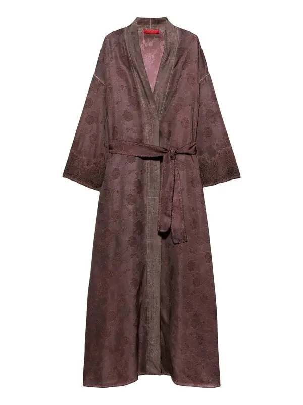 Max & Co. Floral Satin Belted Coat - Brown